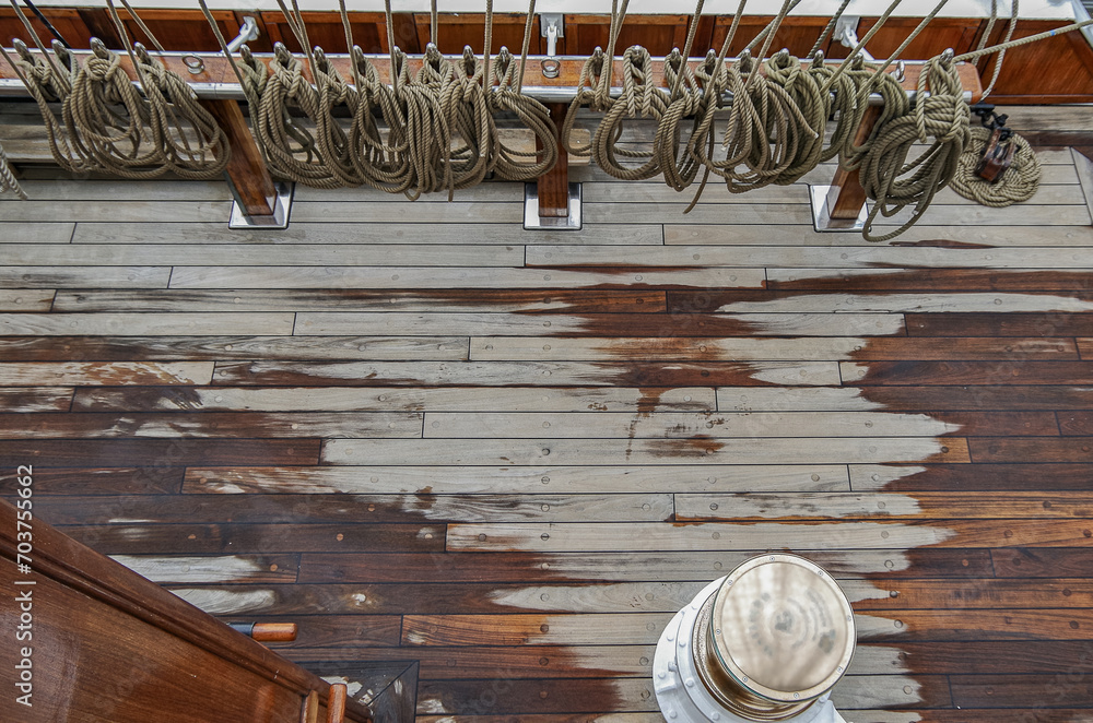 Outdoor promenade and sun decks of nostalgic luxury windjammer sailing ...