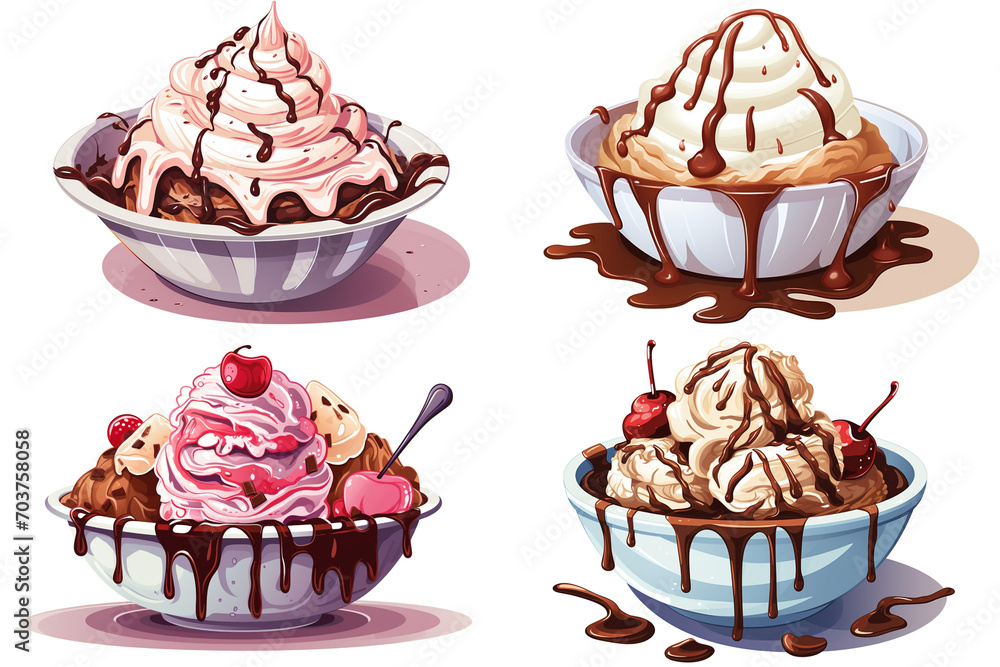 illustration of an ice cream set. Different types and tastes of cold ...