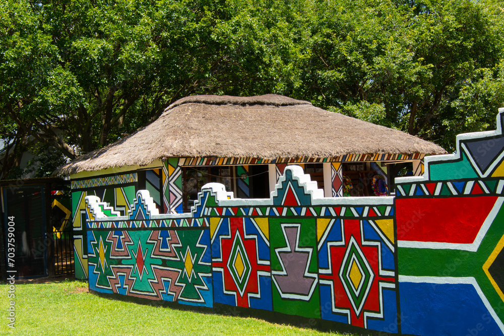 Original architecture of a traditional Ndebele village in South Africa ...