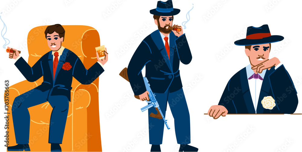 man mafia boss vector. silhouette detective, hat gangster, noir suit ...