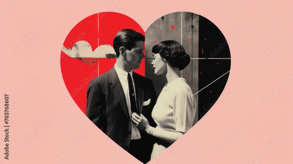 Valentines Day Vintage Style Romantic Couple in Heart Silhouette ...