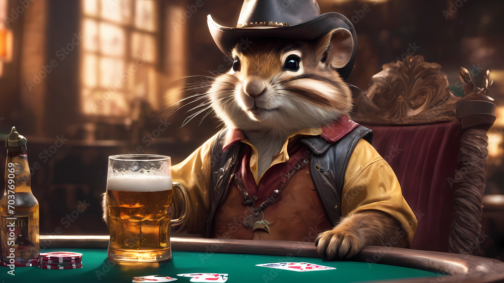 poker chipmunk cowboy drinks beer at speckled pink cyber pyramid ...