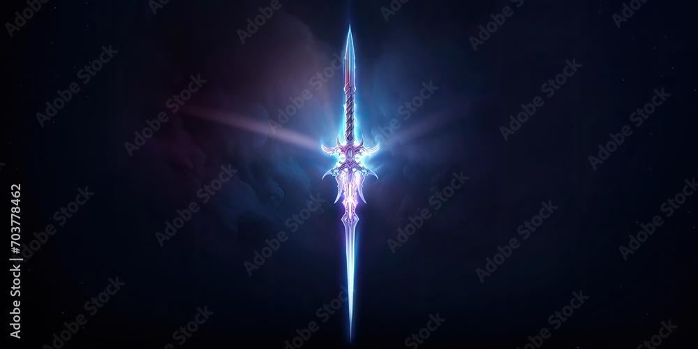 beautiful magical fantasy sword with rays of power, glowing in the ...