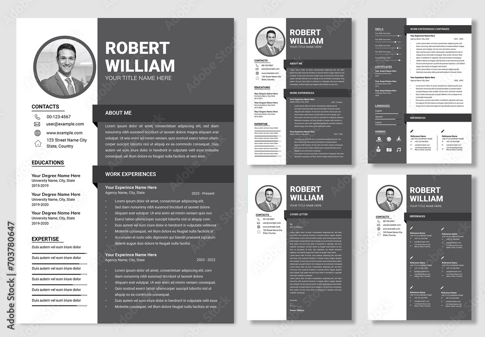 Professional Black Colour Resume Template Design Stock Template | Adobe ...