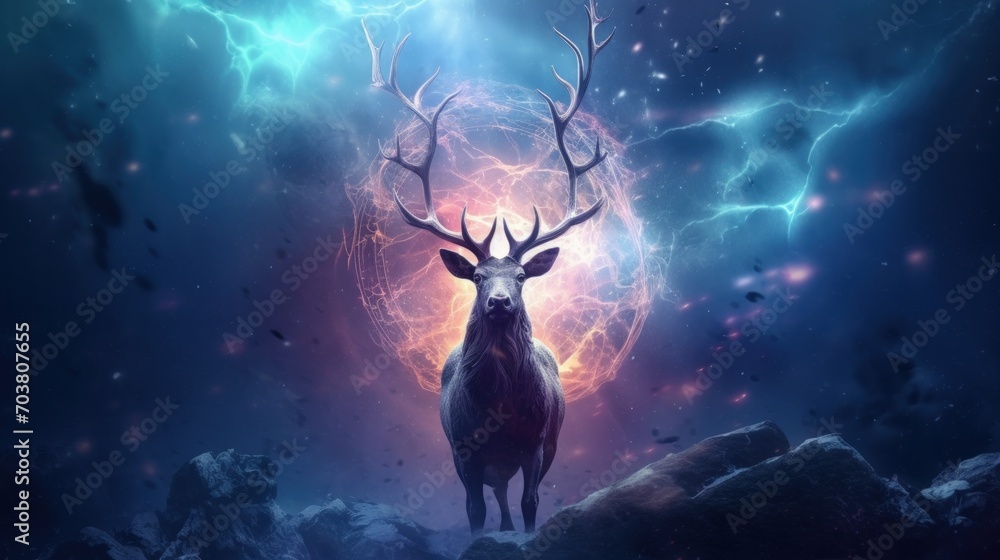 Epic deer animal fantasy in dramatic background. AI generated image ...