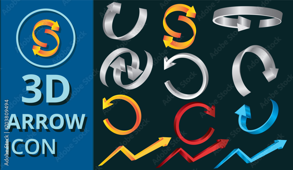 Set of 3D arrows icon. 3D arrows icon for web design. Arrow icon set ...