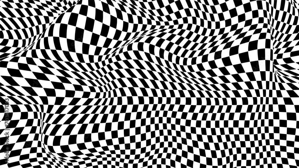 Warped checkered pattern. Optical illusion trippy background. Vector ...