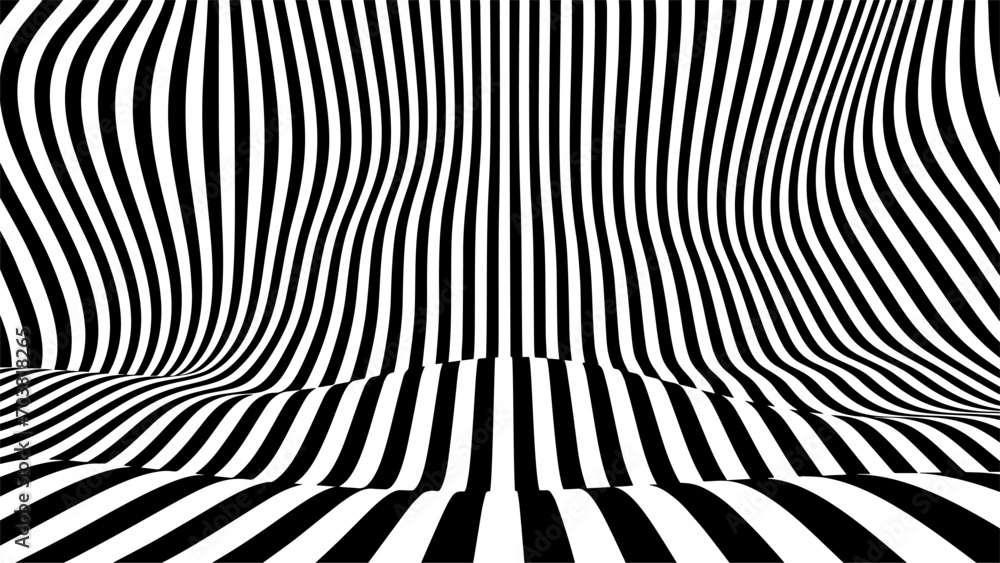 Optical illusion op art wavy background with black and white stripes ...