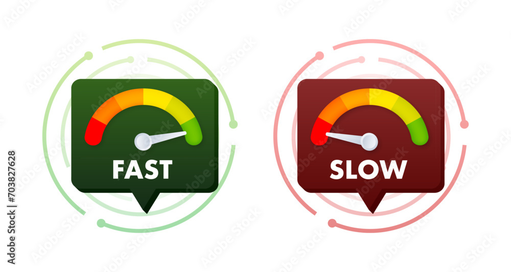 Network Speed Test Indicators Showing Fast and Slow Speeds, Vector ...