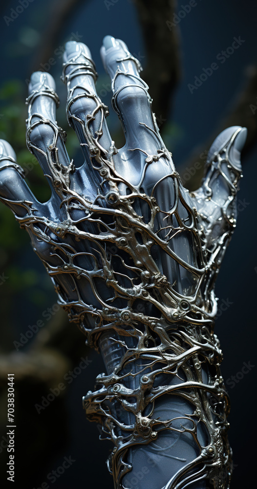 Mysterious arm goldwork sculpture, ethereal embrace: fusion of nature ...