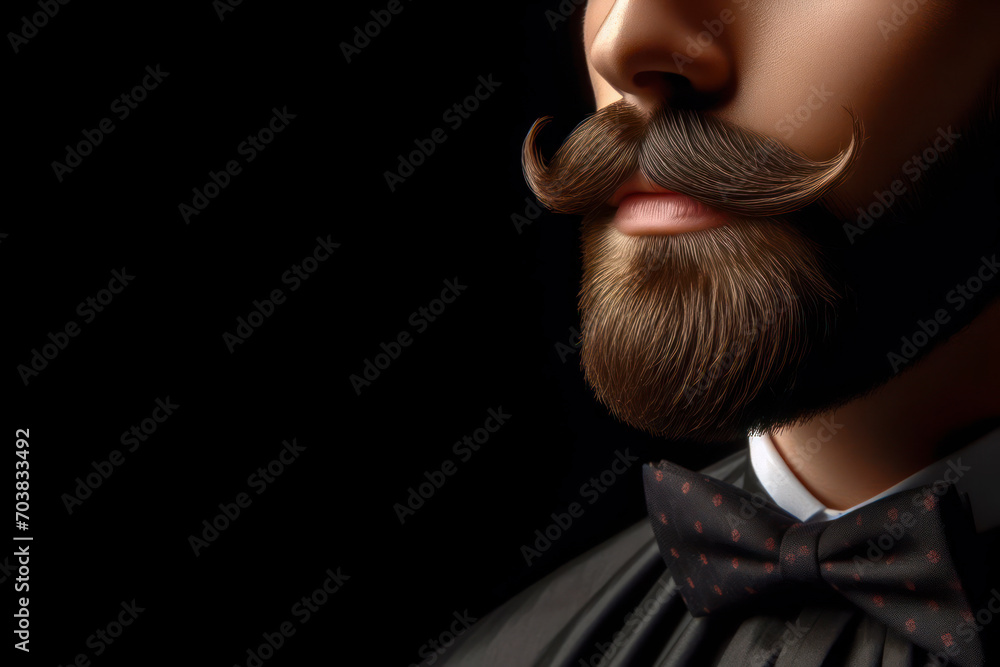 close up portrait of a persons mustache and beard in barbershop on ...