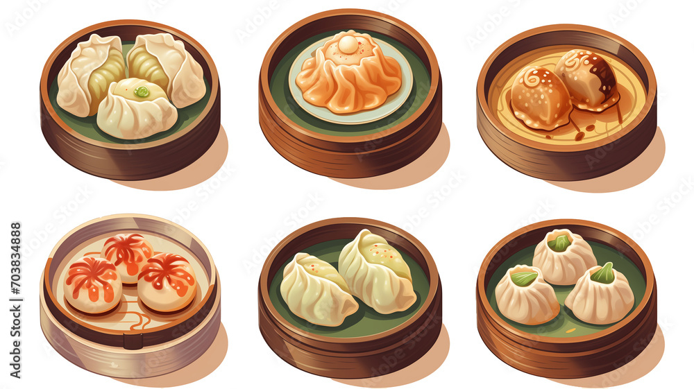 Design a set of dumpling PNGs featuring various shapes and fillings ...