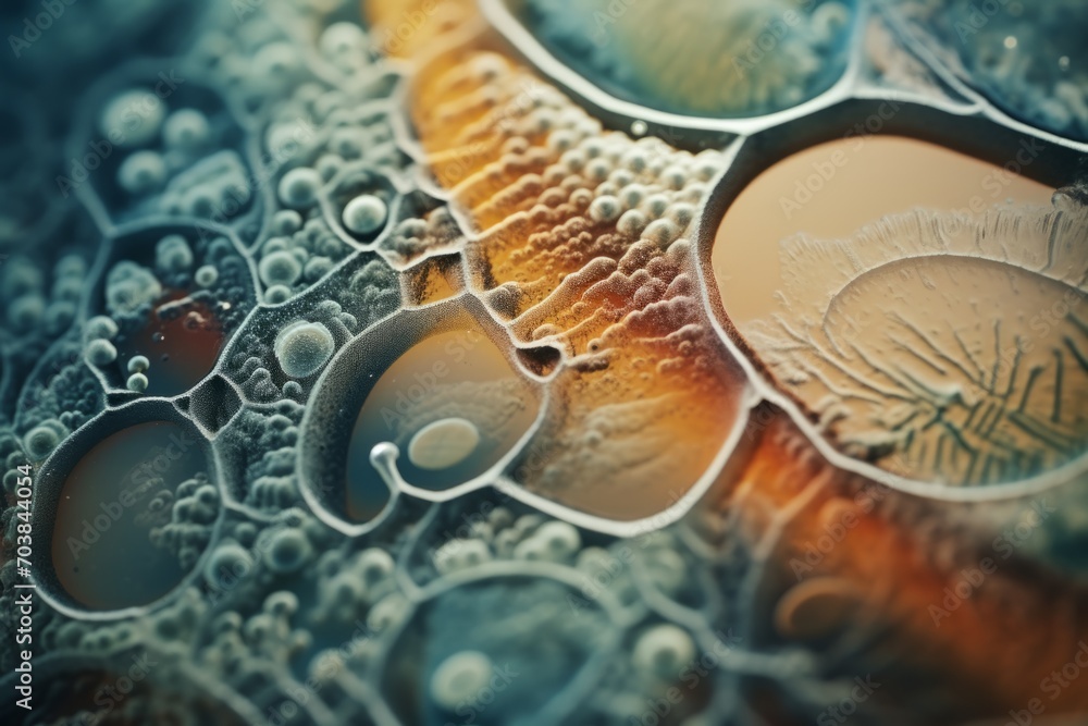 Microscopic macro close-up shot scientific research epithelial tissue ...