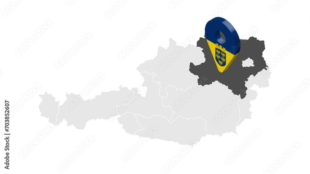 Location Lower Austria on map Austria. 3d State of Lower Austria flag ...