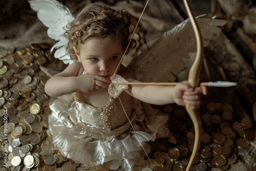 The Cost of Love: A satirical depiction of Cupid encircled by coins ...