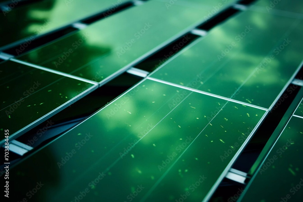 Solar panels reflect sparkling light From the sun, sky and clouds ...