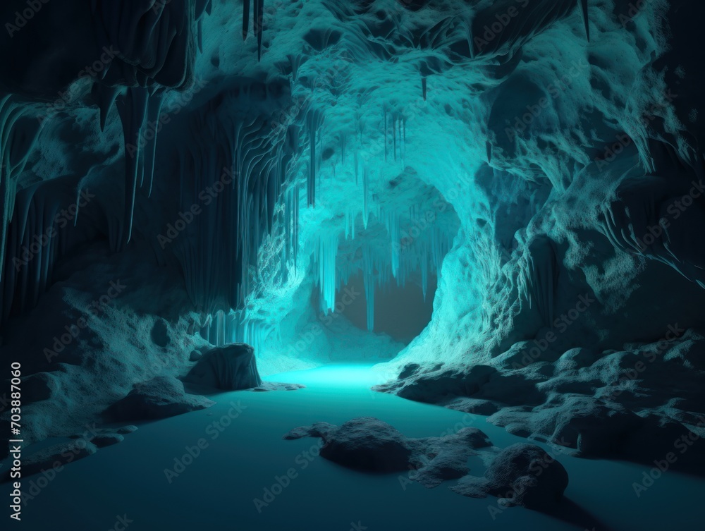 3D Render Abstract Background in a Mysterious Underwater Cave With a ...