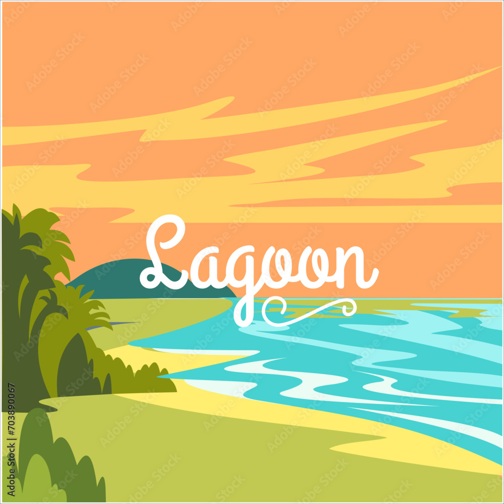 Tropical Lagoon: Minimalist Beach Vector Illustration with Flat Design ...