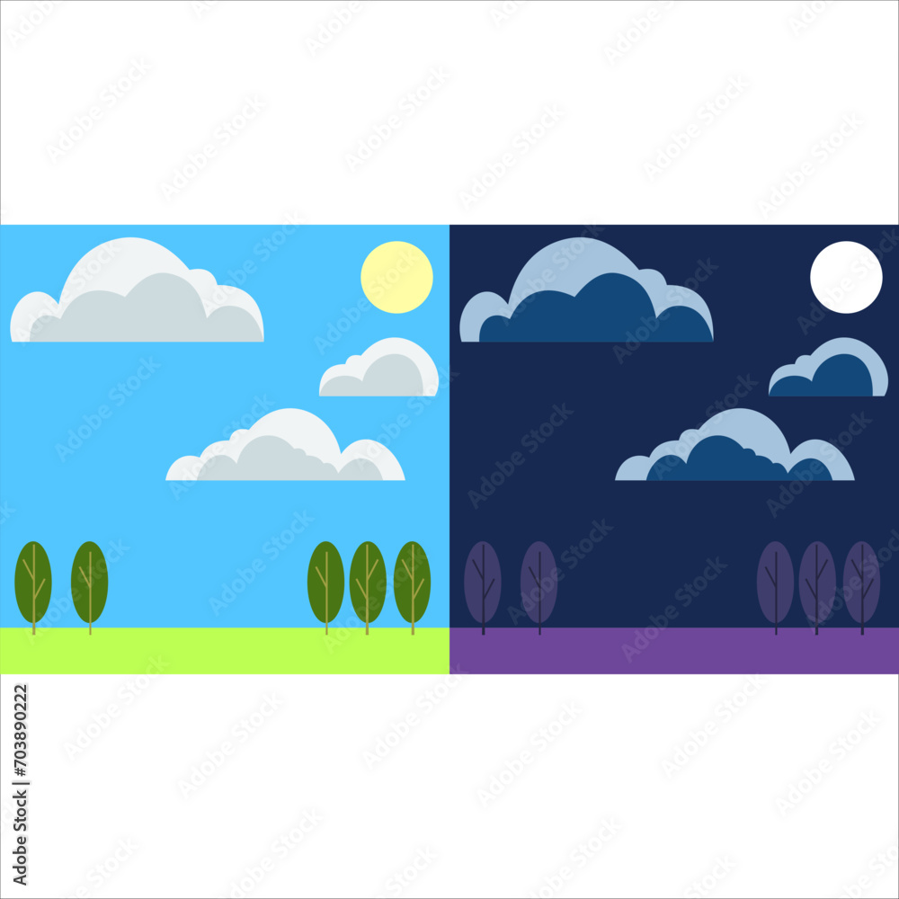 Nature Escape: Minimalist Camping Vector Set with Day and Night Scenes ...