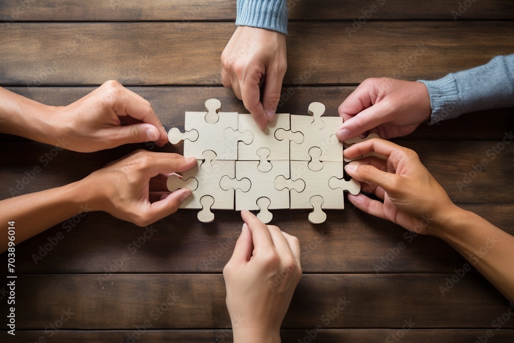 Diverse group of people putting puzzle pieces together Stock Illustration | Adobe Stock