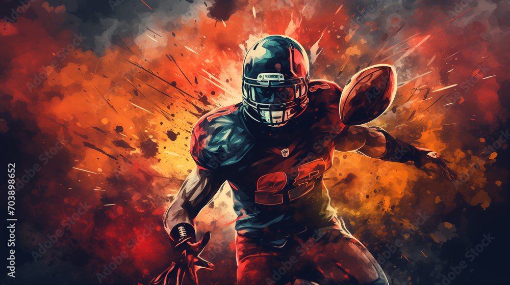 american football player with ball on fire, American football helmet ...