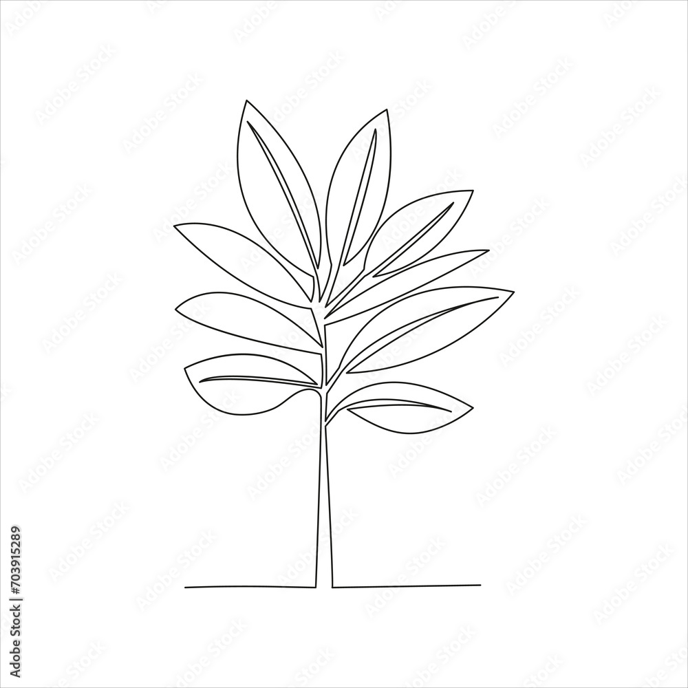 Continuous one line drawing of home plant in a pot tree art design ...