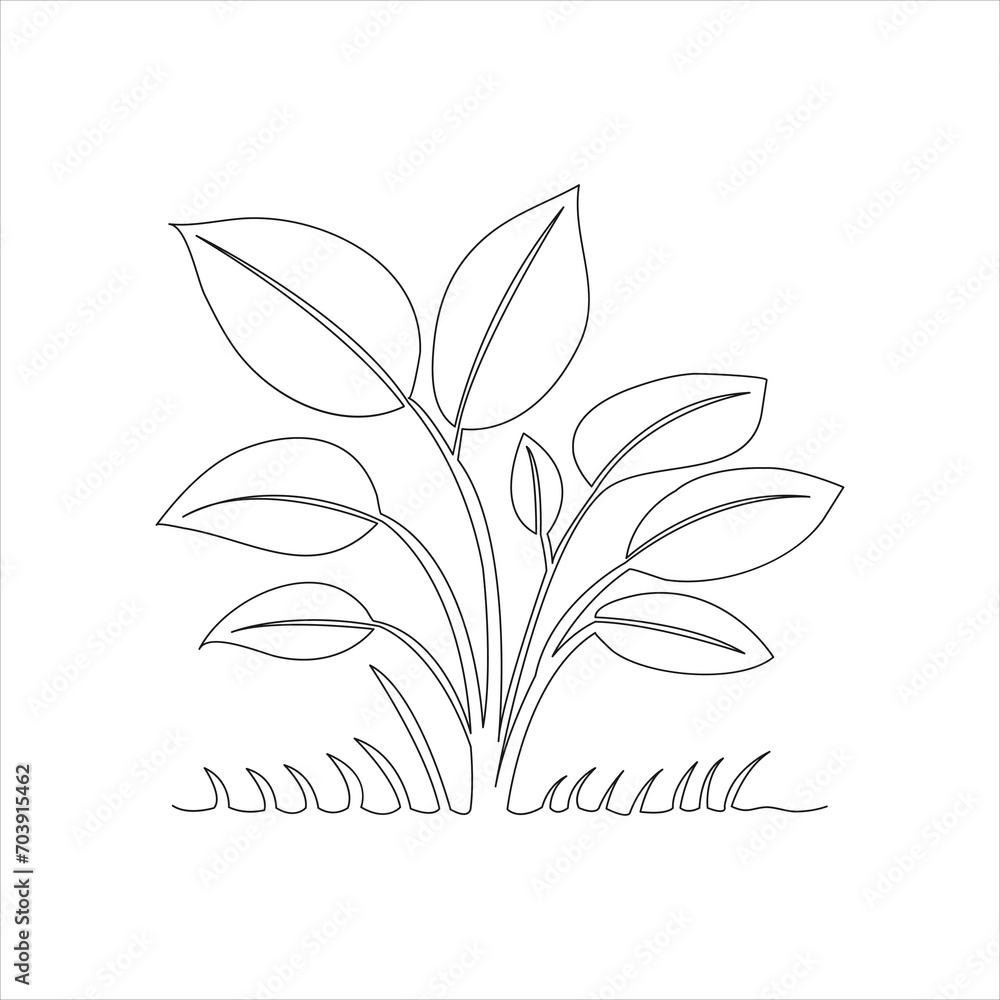 Continuous one line drawing of home plant in a pot tree art design ...