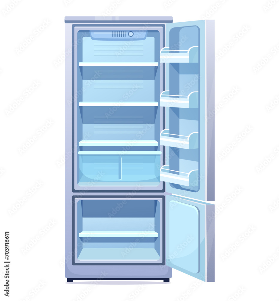 Cartoon fridge vector illustration. Flat style open refrigerator with ...