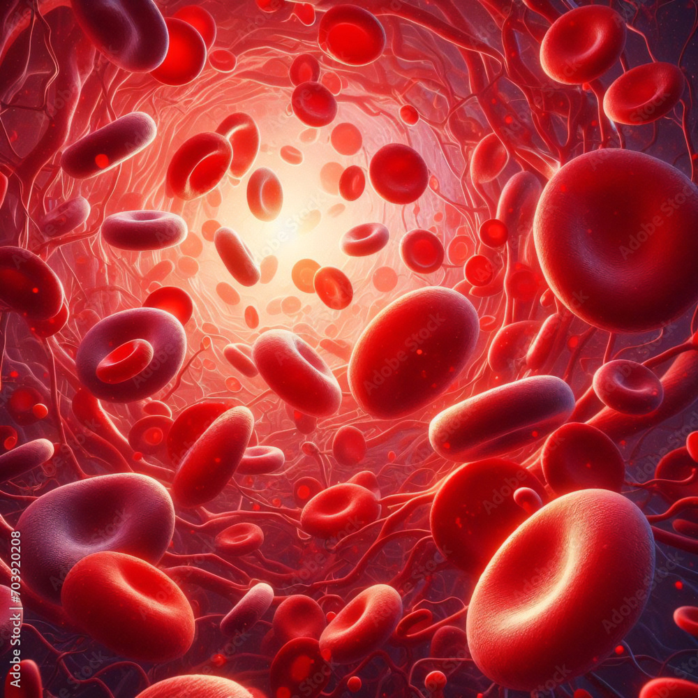 Red blood cells circulating in the blood vessels - leukocytes. Superior ...