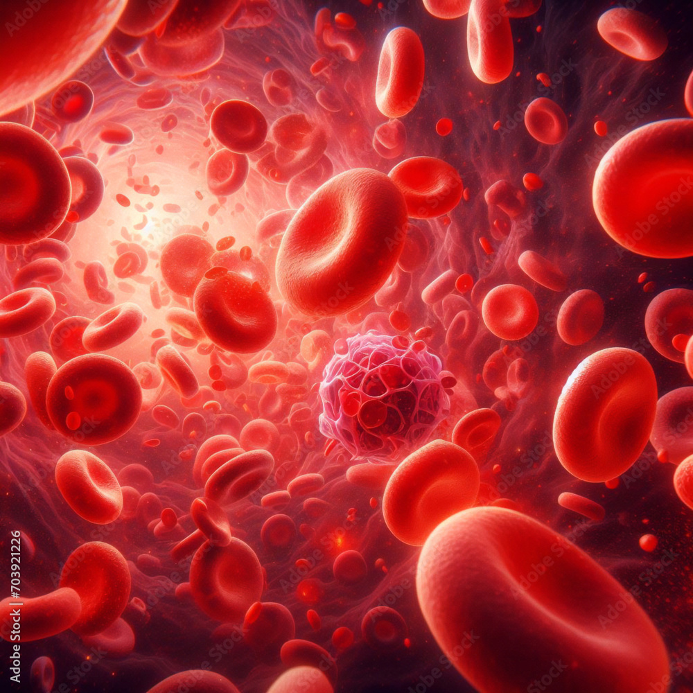 Red blood cells circulating in the blood vessels - leukocytes. Superior ...