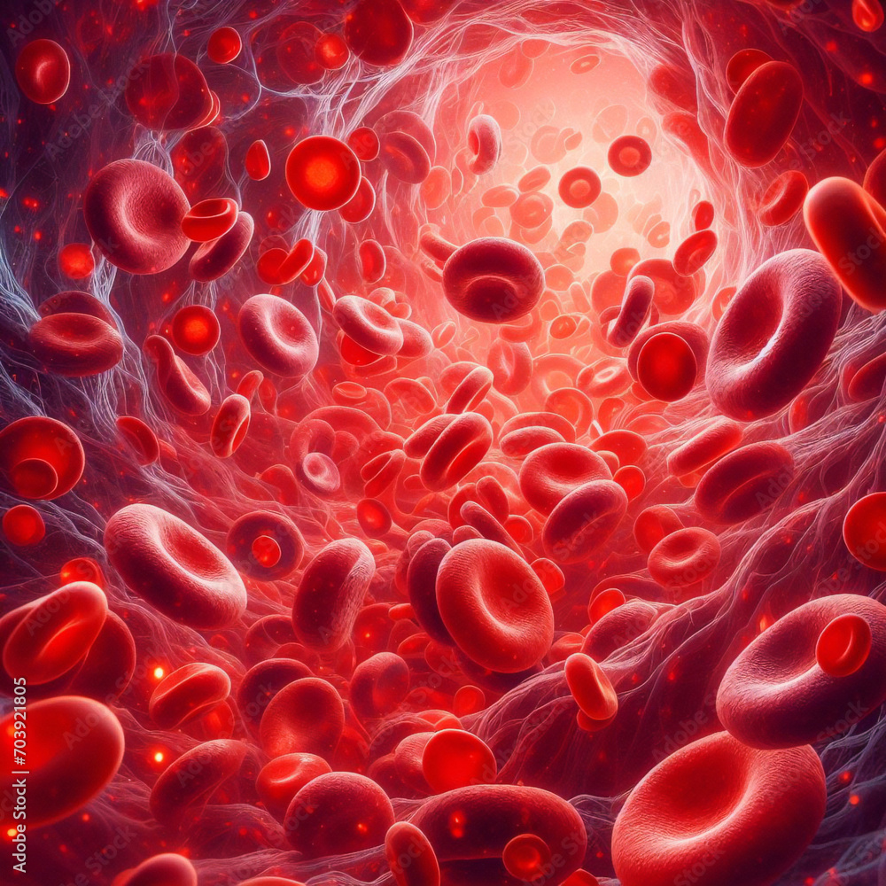 Red blood cells circulating in the blood vessels - leukocytes. Superior ...