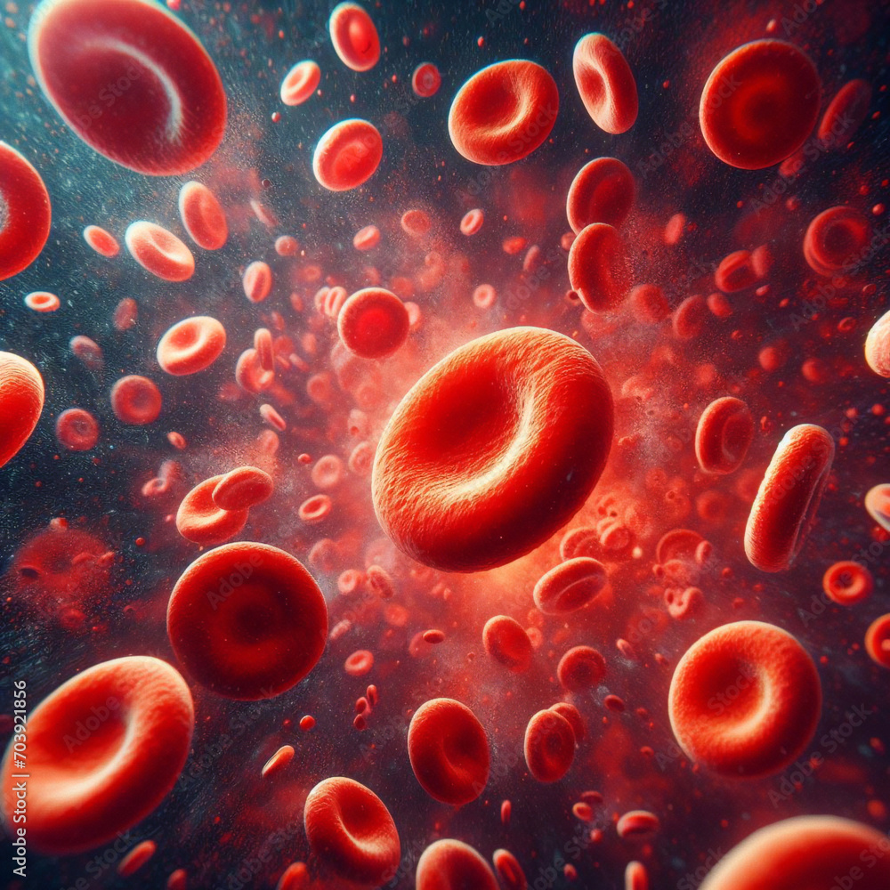 Red blood cells circulating in the blood vessels - leukocytes. Superior ...