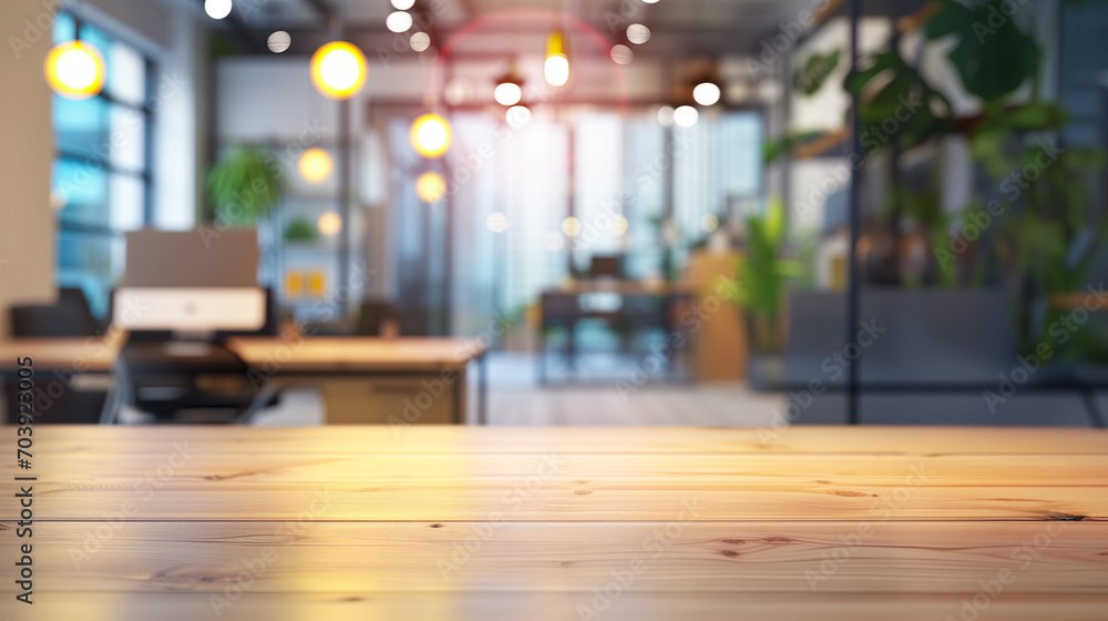 Table with blur background of corporate office conference room with ...
