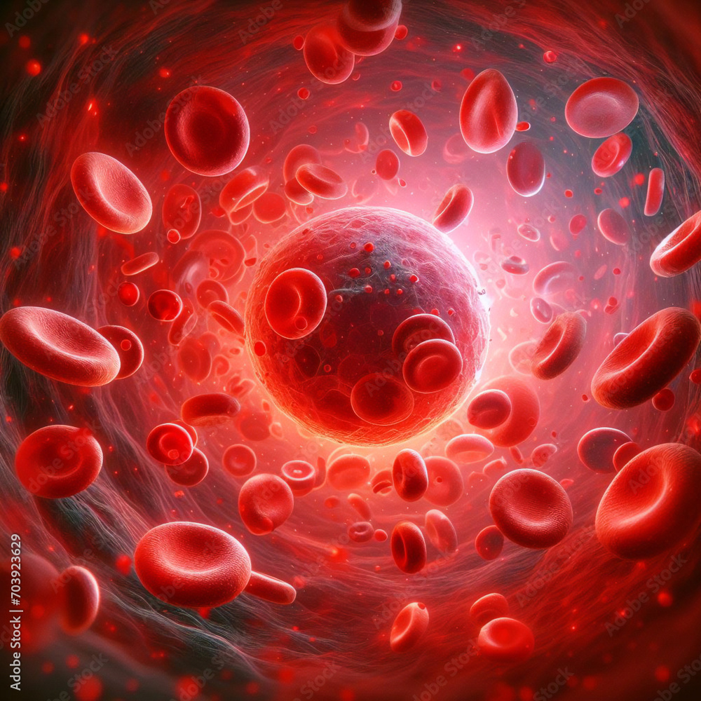 Red blood cells circulating in the blood vessels - leukocytes. Superior ...