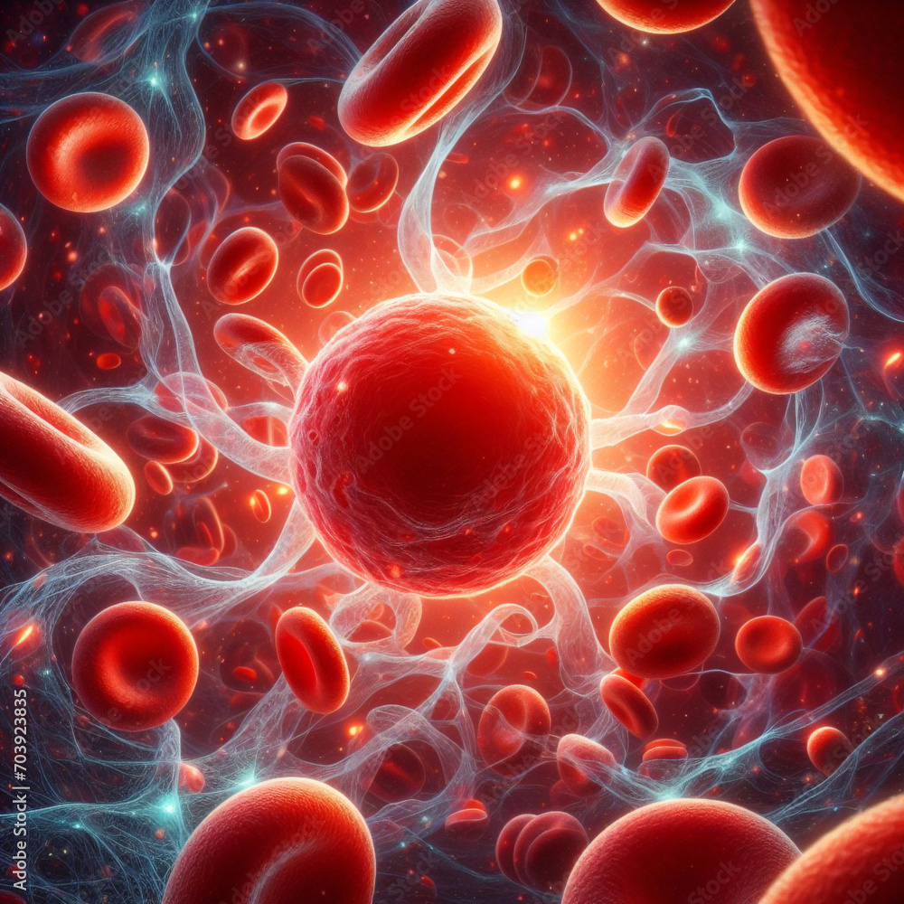 Red blood cells circulating in the blood vessels - leukocytes. Superior ...