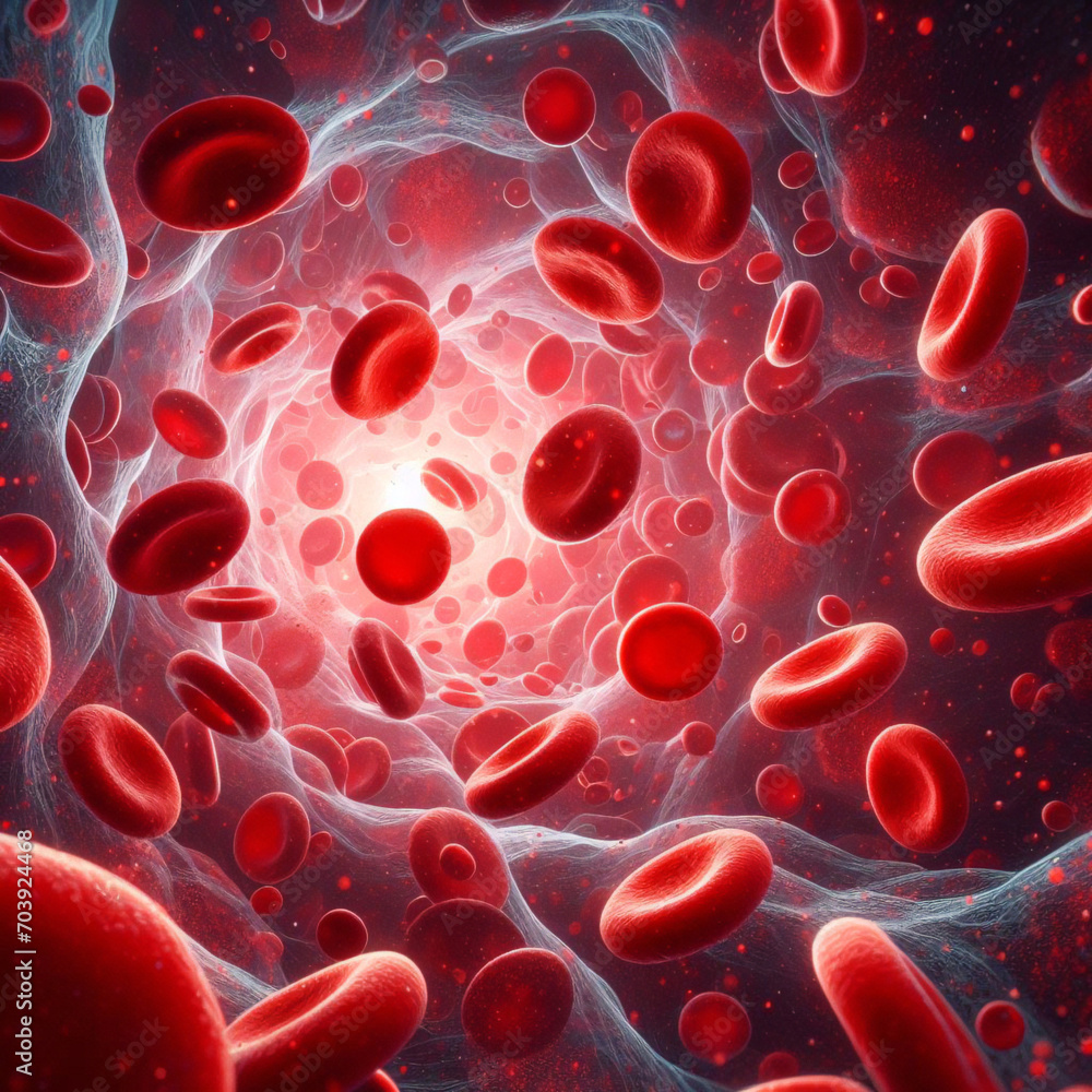 Red blood cells circulating in the blood vessels - leukocytes. Superior ...