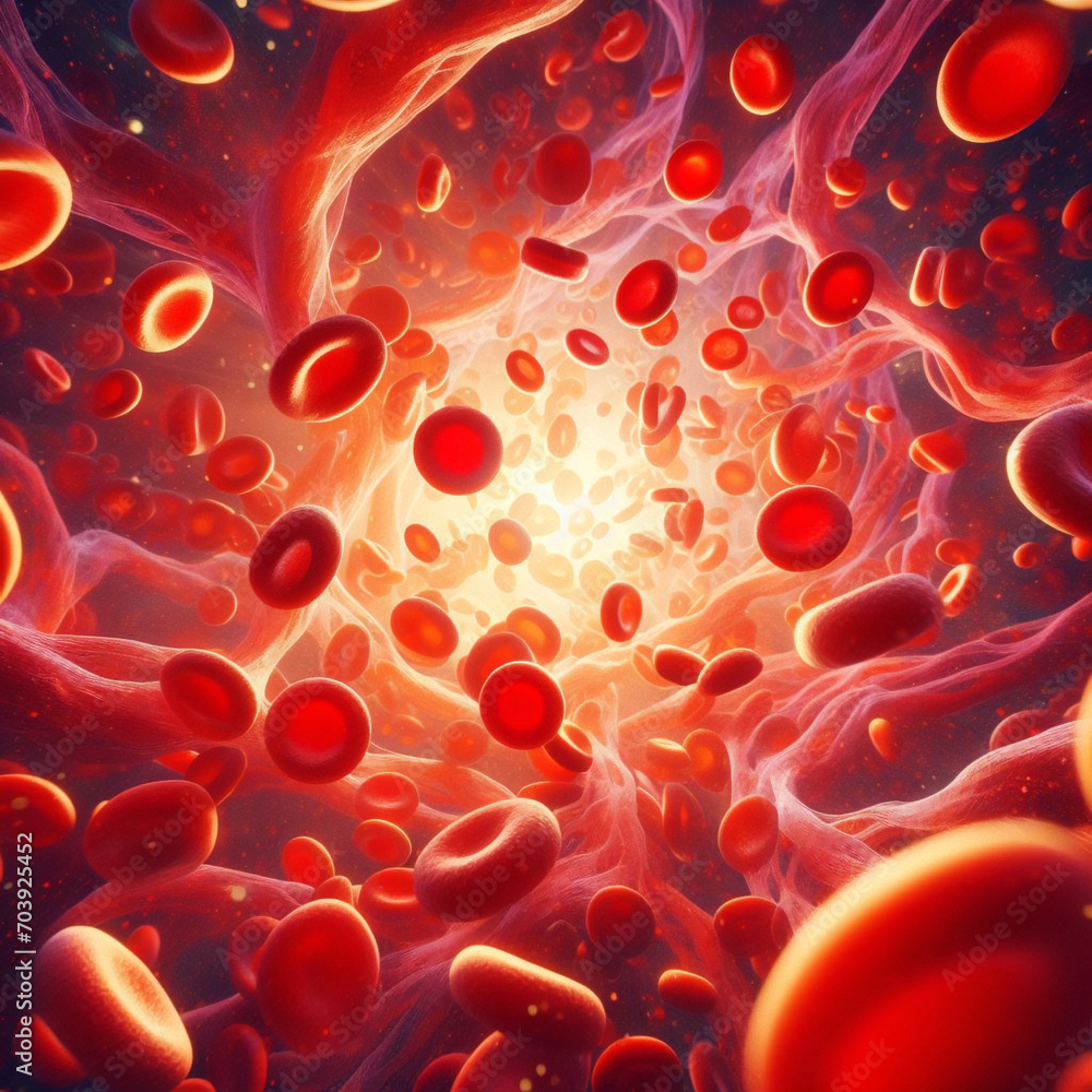 Red blood cells circulating in the blood vessels - leukocytes. Superior ...