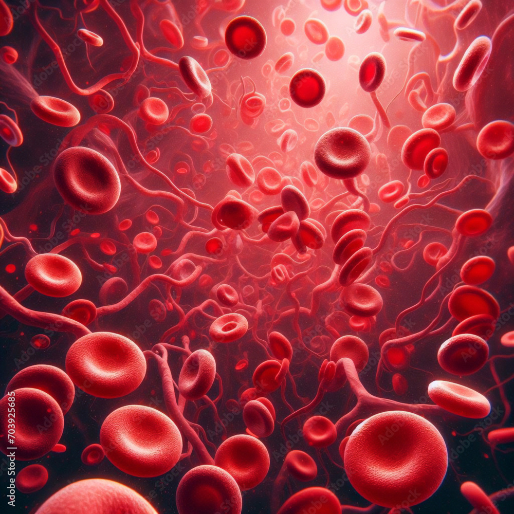 Red blood cells circulating in the blood vessels - leukocytes. Superior ...