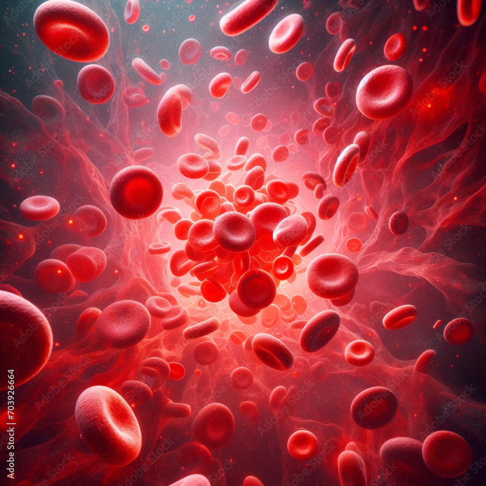 Red blood cells circulating in the blood vessels - leukocytes. Superior ...