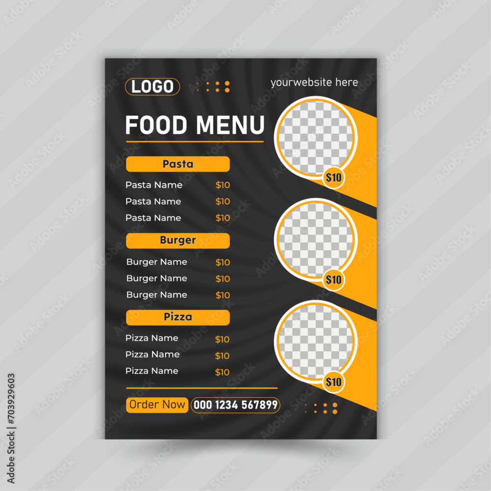 Food Menu Flyer Design Template and restaurant menu. Pizza, Burger ...