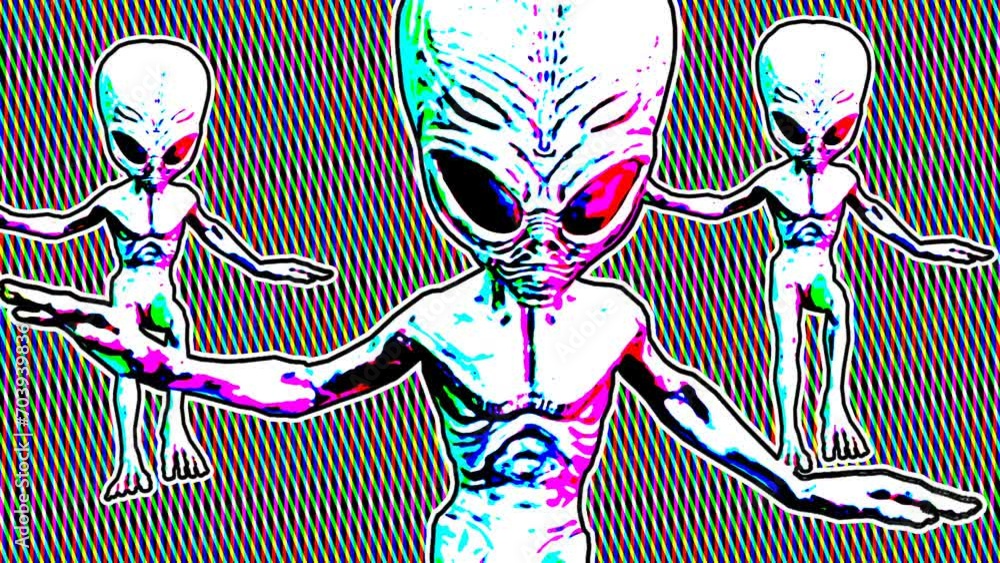 Seamless loopable animation of rainbow flying aliens in cartoon style ...