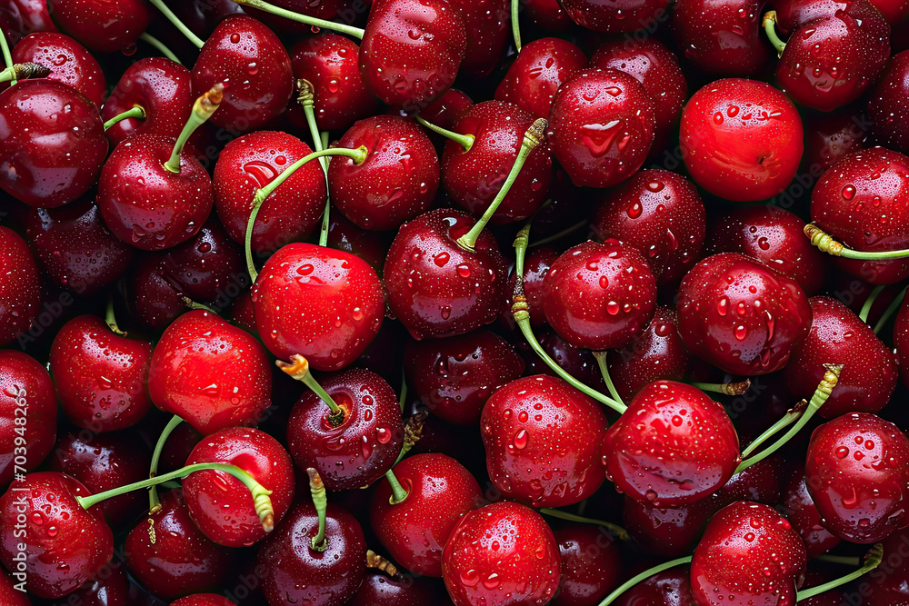 Fresh assorted cherry background from top view, natural fruit with high ...