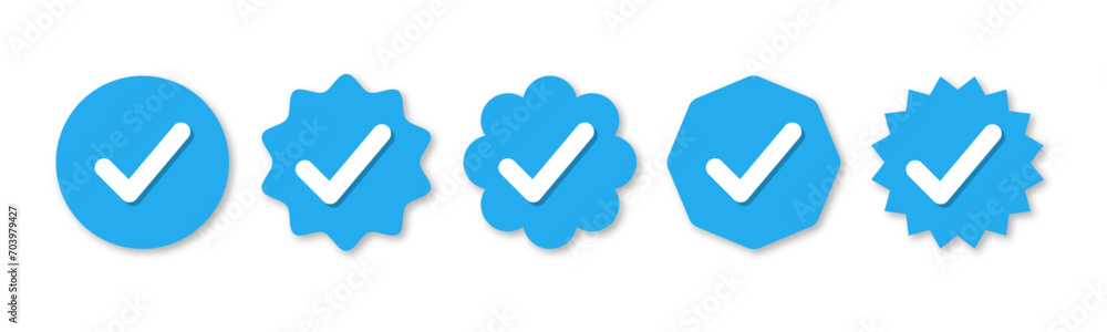 Set of verified badge. blue tick vector. Set of right symbol in zig zag ...