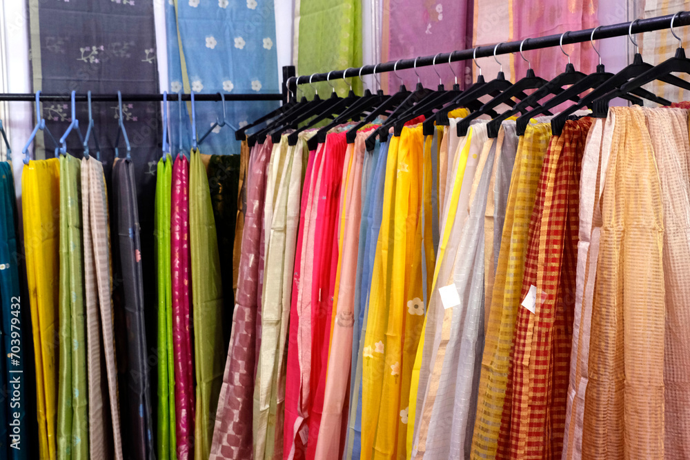 Handmade Indian silk sari, saree with golden details, woman wear on ...