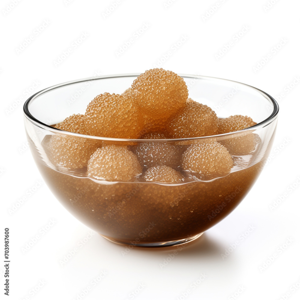 brown sugar caviar bubbles in a glass bowl with transparent background created with Generative ...