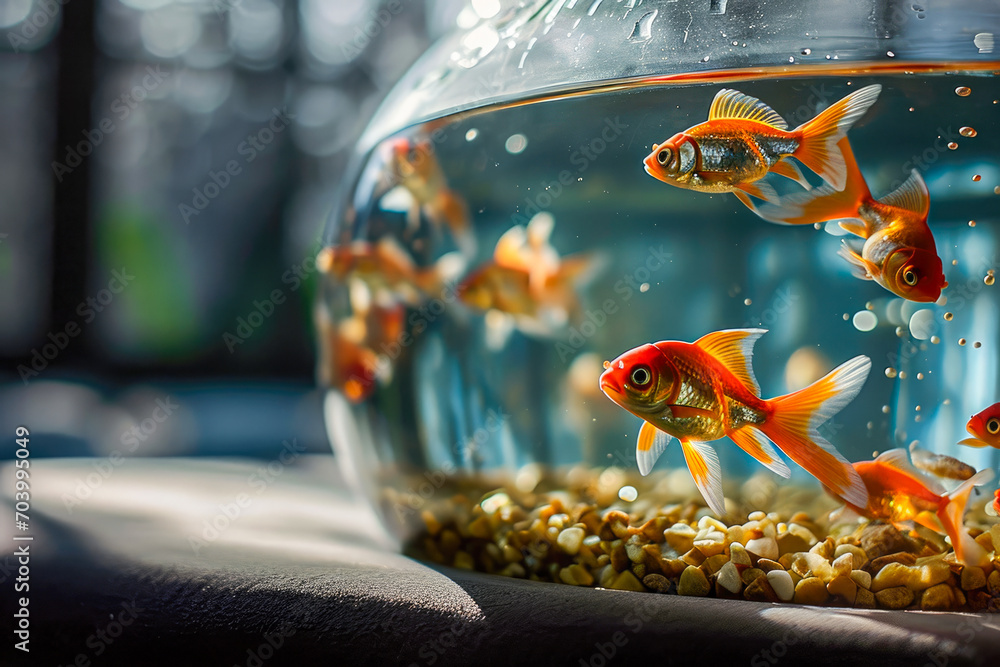 goldfish and a castle in a bowl Stock Photo | Adobe Stock