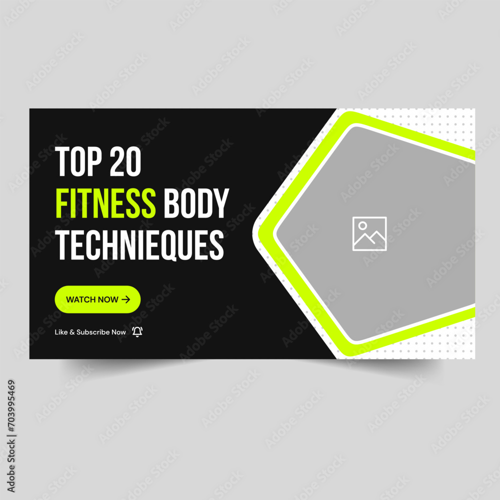 Vecteur Stock Fitness exercise tips and tricks video thumbnail banner ...