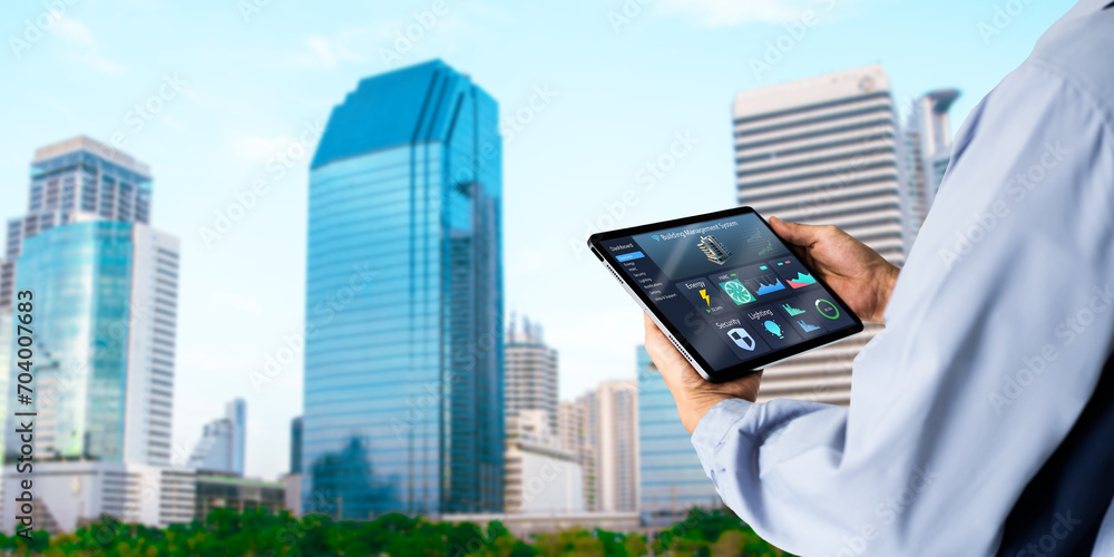 Smart Building management system(BMS) concept.Engineer Hands using ...