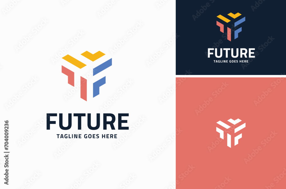 Initial Letter F with Colorful Block Cube Structure for Modern ...