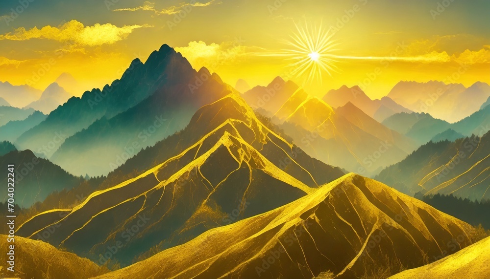gold mountain wallpaper design with landscape line arts golden luxury ...
